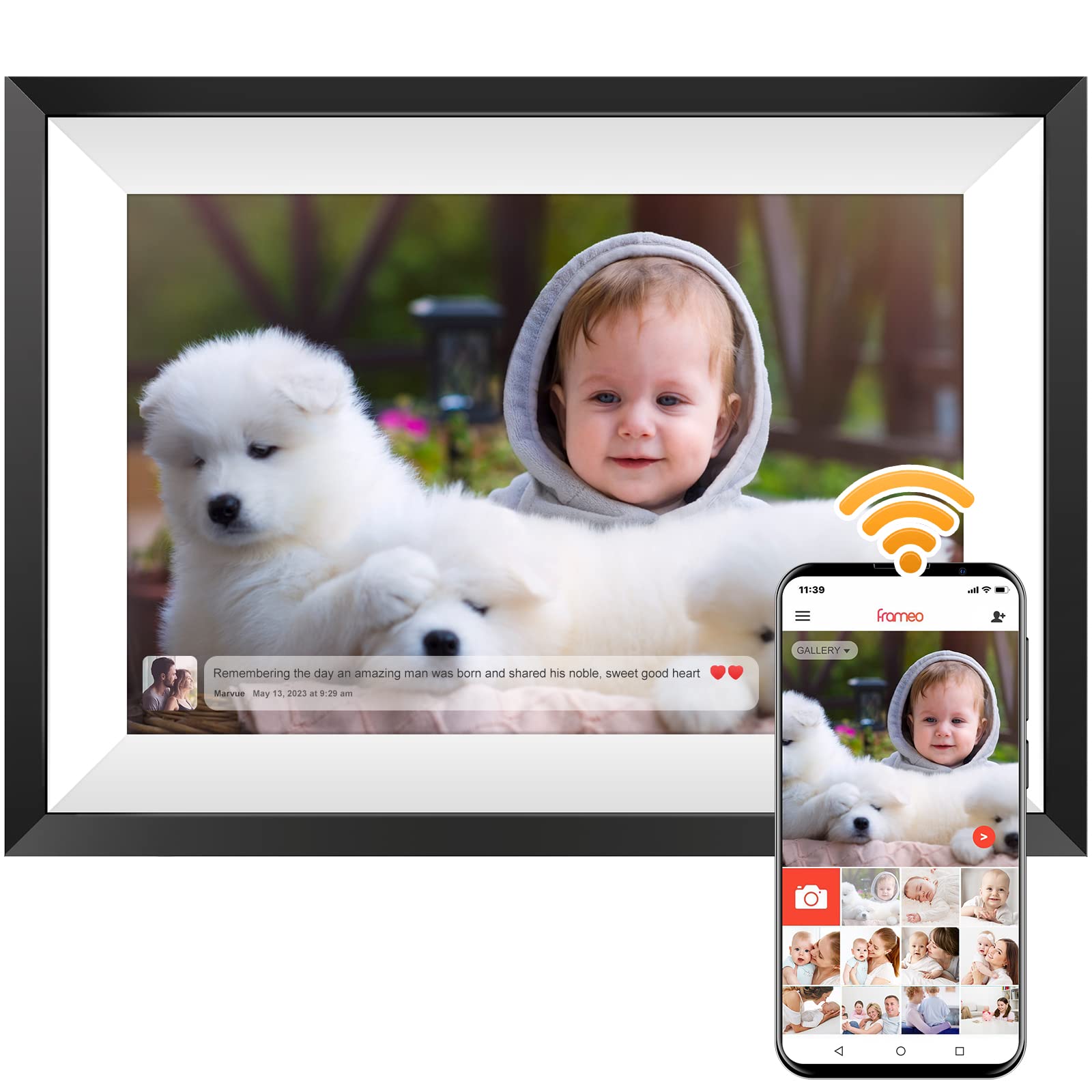 Frameo Digital Frame WiFi 15.6, MARVUE Vision 15 WiFi Electronic Digital Picture Frame Smart Touch Screen Large Frameo &16GB Storage,Easy Setup to Share Video and Photos from Phone