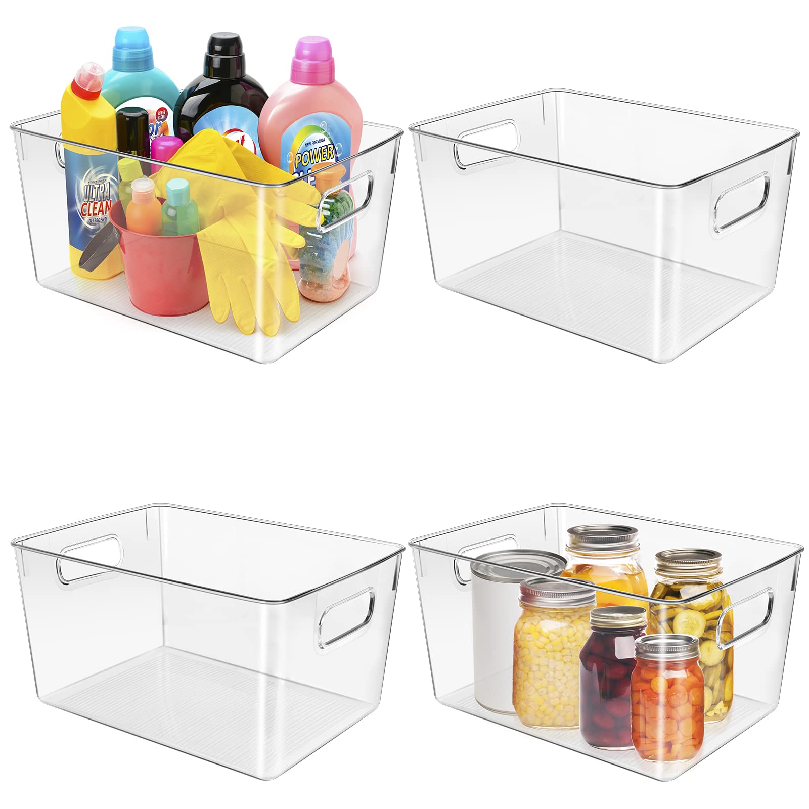 DILLLO Clear Plastic Storage Bins, Home Kitchen Organization or Pantry Storage, Cabinet Organizer, Fridge Organizer, Refrigerator Organizer, Freezer Organizer - Set of 4