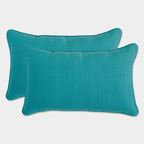 Pillow Perfect Forsyth Solid Indoor/Outdoor Lumbar Pillow Plush Fill, Weather and Fade Resistant,, Lumbar - 11.5" x 18.5", Blue , 2 Count