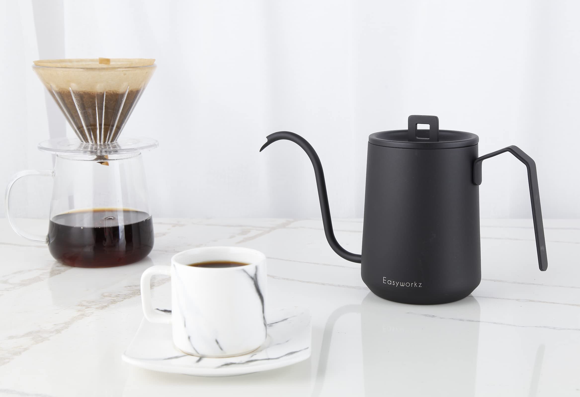 Easyworkz Gooseneck Pour Over Coffee Kettle 20 oz Stainless Steel Hand Drip Coffee Pot With Long Narrow Spout, Matte Black