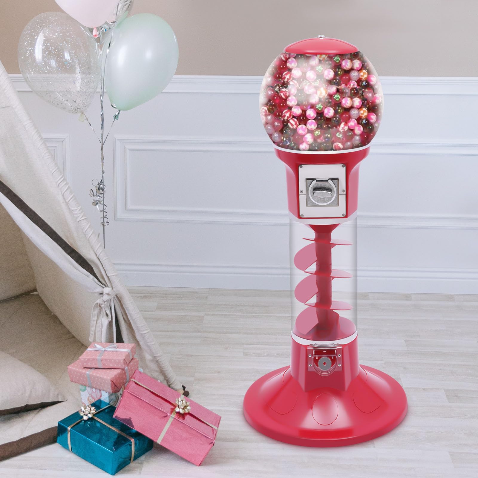 Commercial Vending Machines, Large Spin and Drop Gumball Machine Kids Twirling Style Candy Dispenser for Stores, Amusement Parks, Hypermarkets, Game Halls, Shopping Malls (Red)