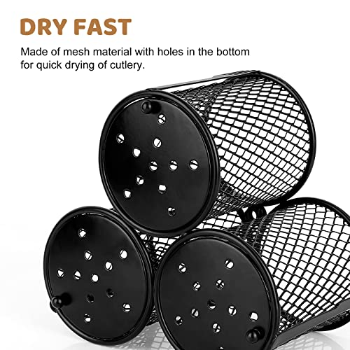 DTICON Utensil Caddy Silverware Cutlery Holder: Kitchen Countertop Flatware Organizer for Party Spoon and Fork Holder Black Basket Outdoor Buffet Camping Picnic Modern Metal Utensils Counter Storage