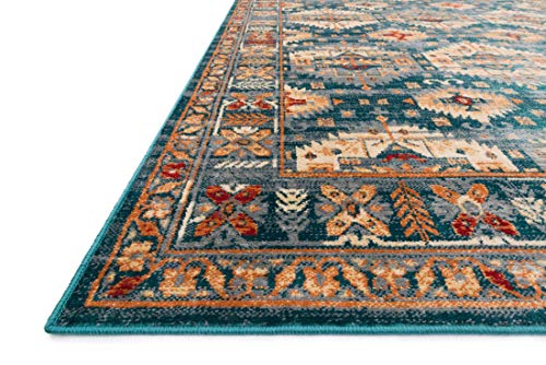 Loloi II Isadora Collection Distressed Persian Area Rug, 2'-0" x 3'-0", Lagoon/Multi