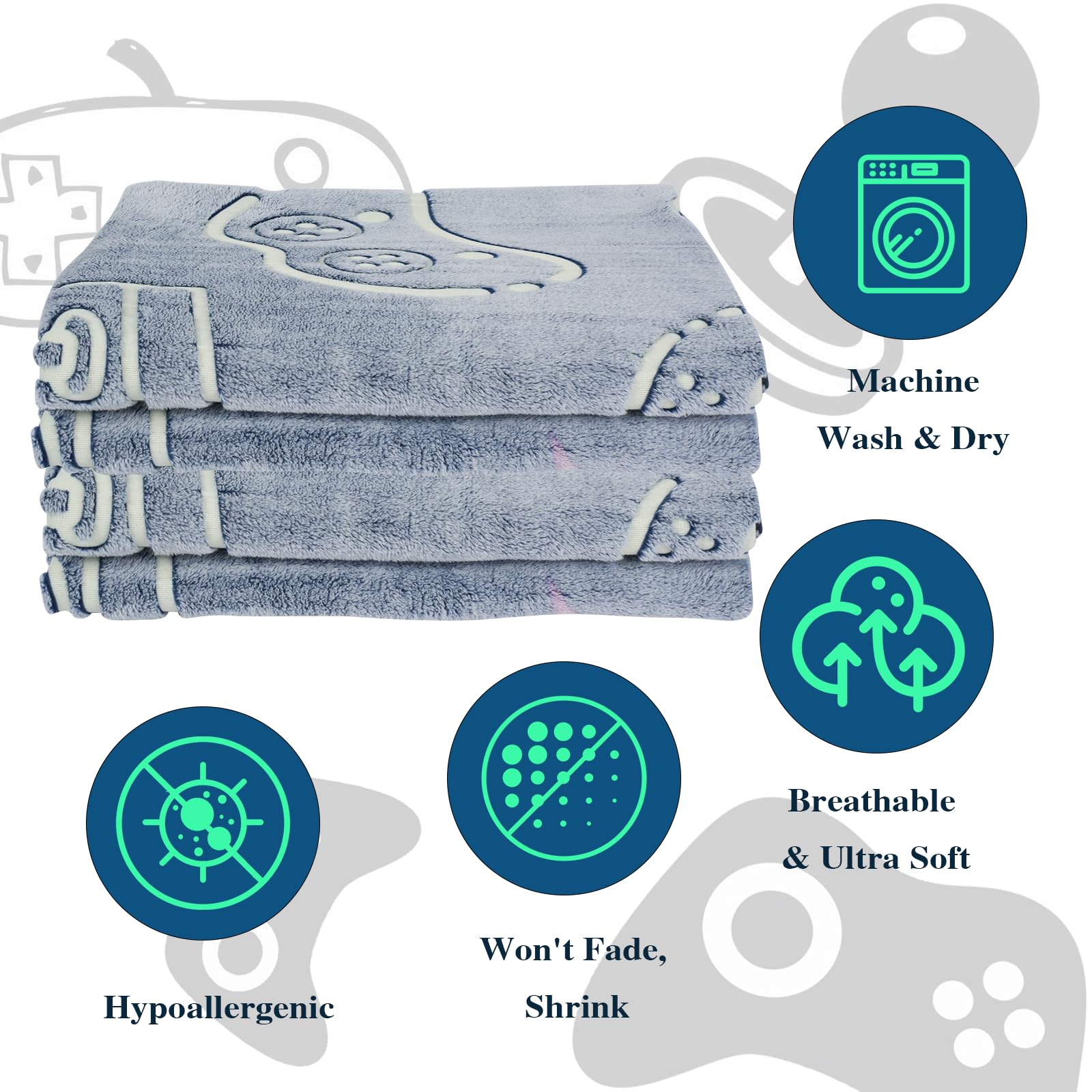 LANJING Glow in The Dark Blanket for Boys, Game Controller Throw Blanket 50"×60" Bed Blanket Couch Blanket for Kids, Outdoor Travel Throw Blanket