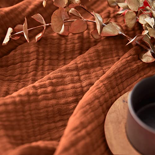Simple&Opulence Cotton Muslin Throw Blanket for Bed, Couch, Knit Woven Gauze Blanket with Tassels, Soft Lightweight Cozy Pre-Washed Breathable Farmhouse Decoration for All-Season (Rust Orange)