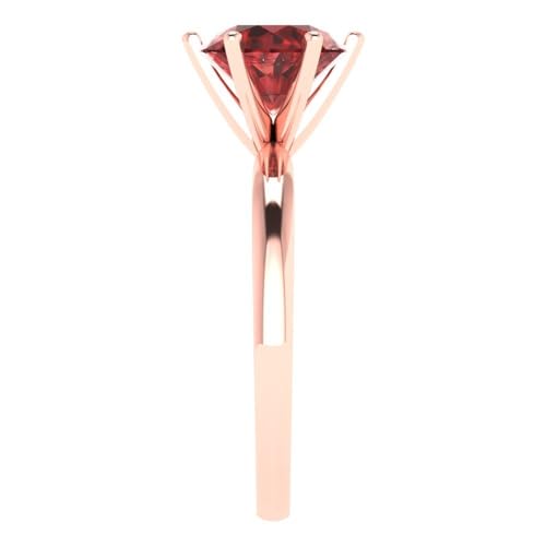 Clara Pucci 2.0 ct Round Cut Solitaire Natural VVS1 Red Garnet Engagement Wedding Bridal Promise Anniversary Ring 18K rose Gold Size 7.75