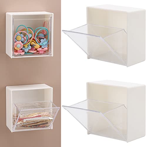 Tecbeauty 2PCS Cotton Pads Holder Dispenser, Wall Mounted Cotton Ball Organizers and Storage Box Cotton Rounds Jar Containers for Cotton Ball, Floss, Hairpin, Rubber Band, Clip๏ผ3.35in x1.8in x3.35in๏ผ