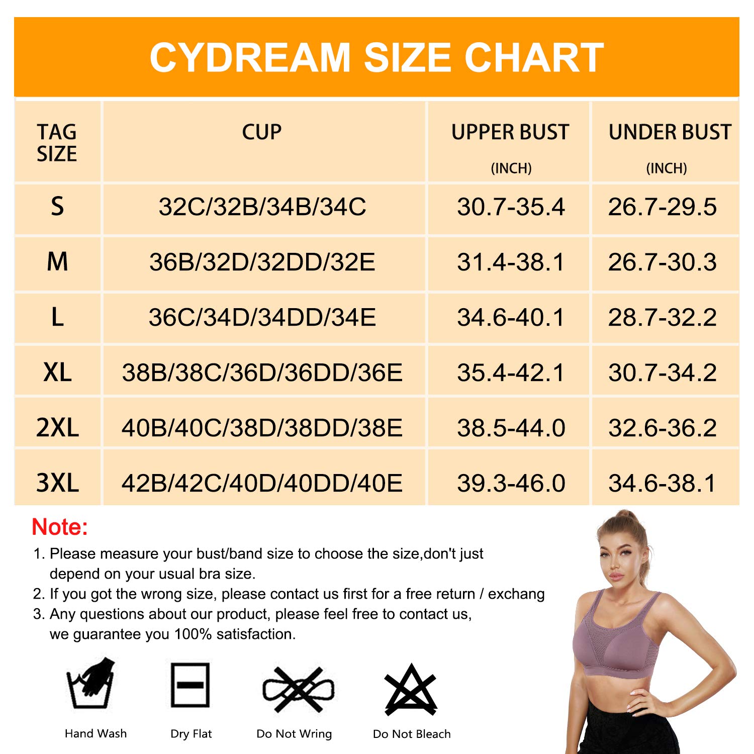 CYDREAM Women Sports Bra High Impact Full Support Bounce Control Adjustable Straps Hooks Wireless Workout Fitness (3X-Large, Purple)