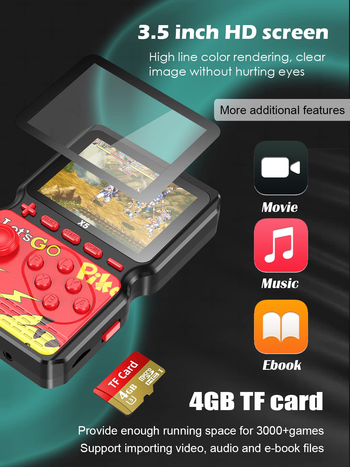 Fordim Handheld Game Console, Retro Mini Game Player with 3000+ Classic Games, 3.5 Inch Screen 1020mAh Rechargeable Battery,Support TV Connection,Ideal Gift for Kids and Adult