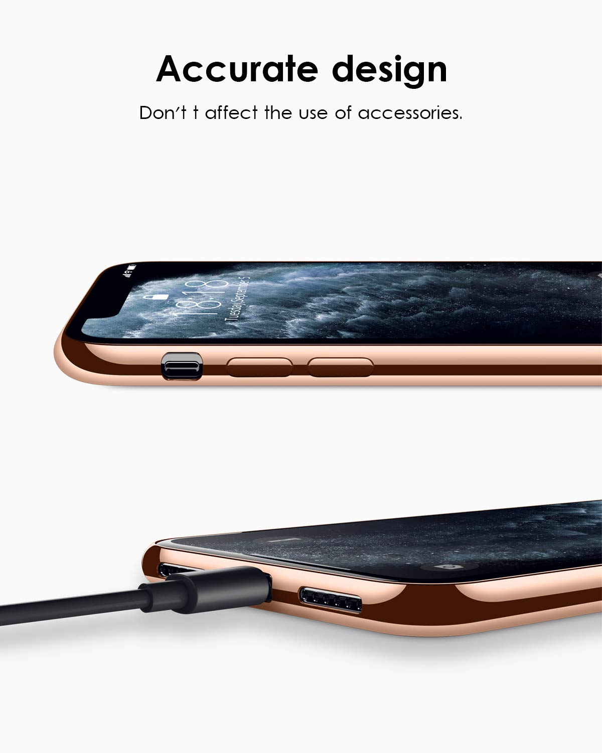DTTO Compatible with iPhone 11 Pro Case, Slim Fit Clear Soft TPU Cover Case with Metal Luster Edge for 2019 iPhone 5.8 Inch-Gold