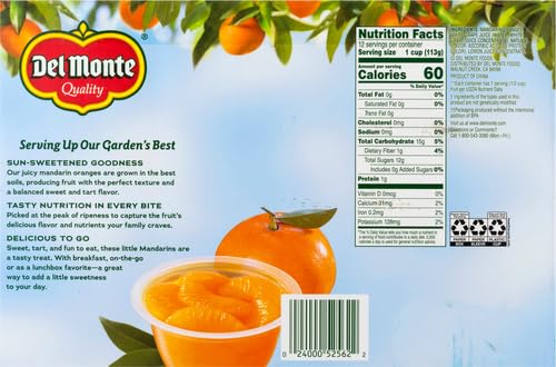 Del Monte Mandarin Orange in 100% Juice Snack Cups, 4-Ounce Cups (Pack of 12)