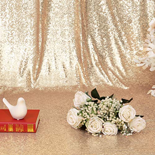 Juya Delight Light Gold Sequin Photography Backdrop Curtain for Party Banquet Festival Wedding Anniversary Exhibition,(6ft x 8ft,Light Gold)…