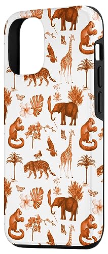 iPhone 14 Pro Orange Jungle Toile Pattern, Leopard, Monkey, Palm Trees Case
