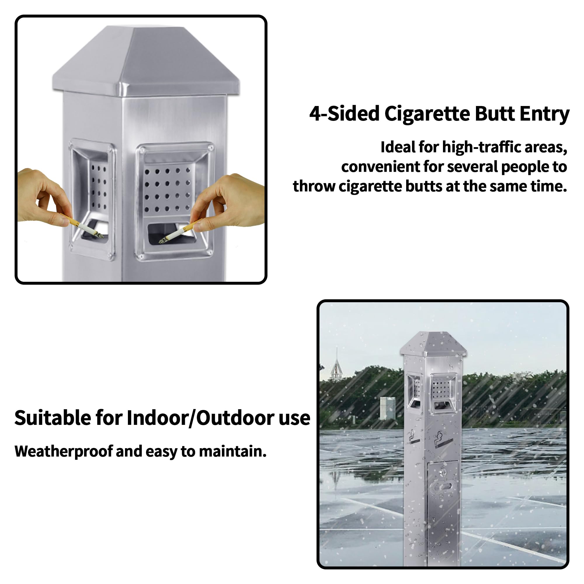 lukar Commercial Trash Receptacles Metal Trash Container Heavy Duty Trash Disposal Outdoor Vertical Trash Can for Patios Gardens Hotels Pubs Offices(Silver)