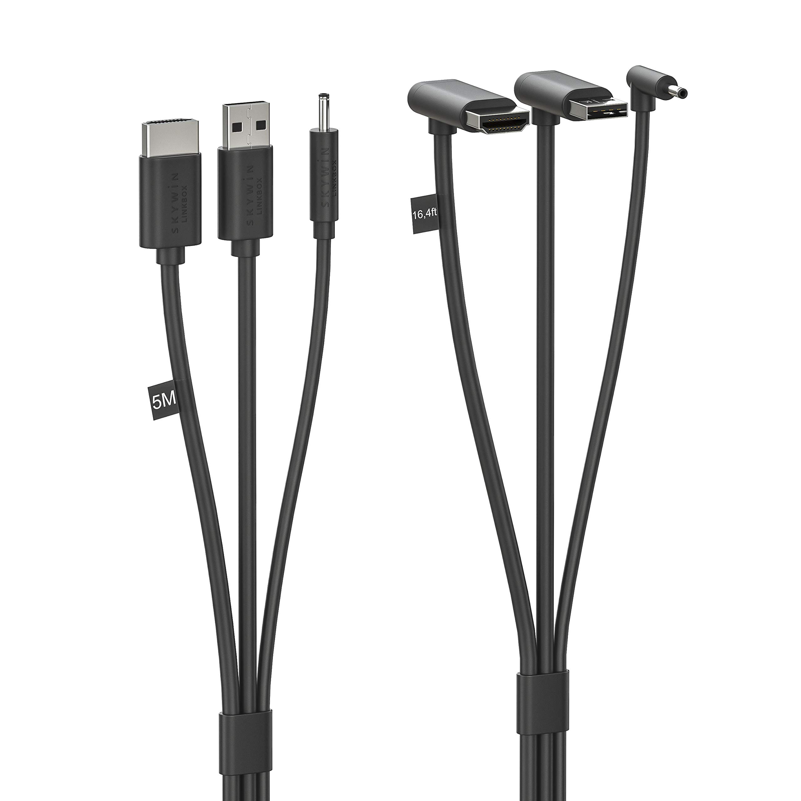 Skywin 3-in-1 Flat HTC Vive Compatible Cable - Replacement 3-in-1 Connection Cable for HTC Vive Headset and Linkbox (5 Meters / 16 Feet)