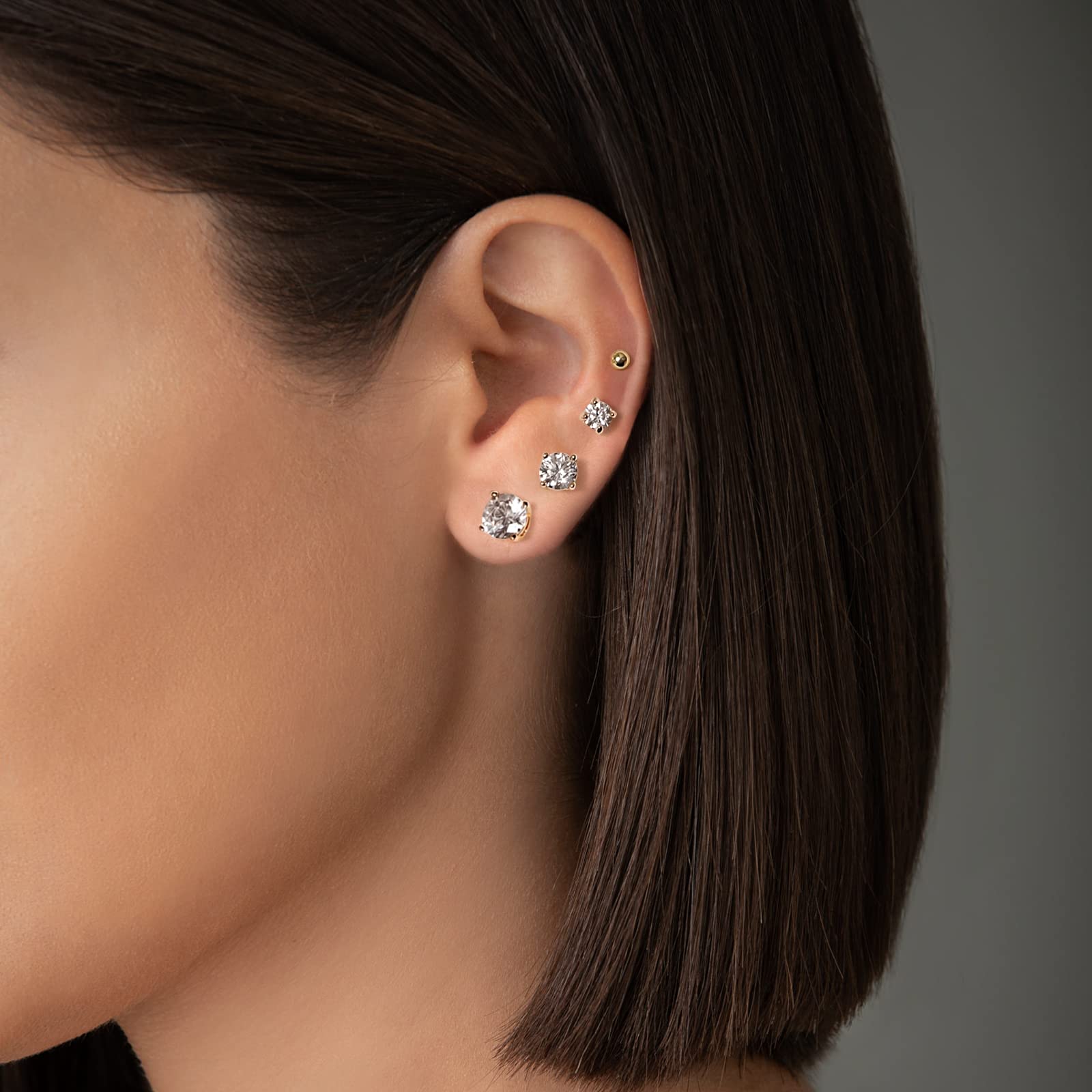 Dabestapp 14K Gold Plated CZ Stud Earrings Simulated Diamond Hypoallergenic Piercing Ear Studs Set 2mm /3mm/4mm/5mm for womens and girls(4Pairs )