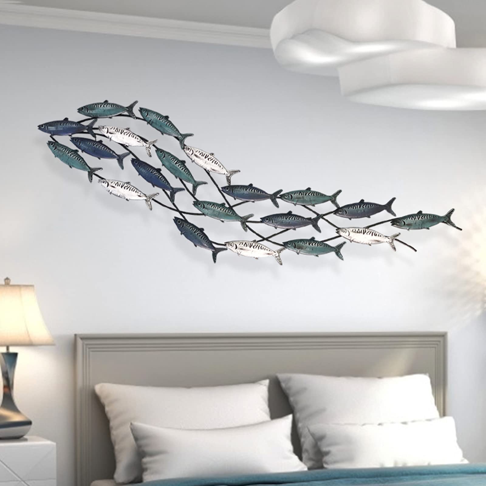 SUN RDPP Metal Fish Wall Art Decor, Large Coastal Ocean Metal Fish Wall Hangings Decor Wall Sculpture for Living Room Bedroom (A)