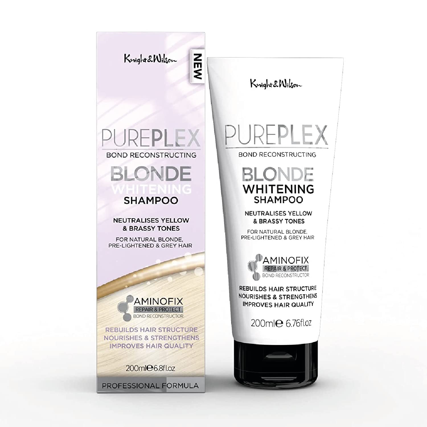 PurePlex Bond Reconstructing Blonde Conditioner. Neutralizes Brassy & Yellow Tones in All Blonde, Lightened and Grey Hair Whilst Repairing and Leaving Hair a Clean, Crisp White Blonde.