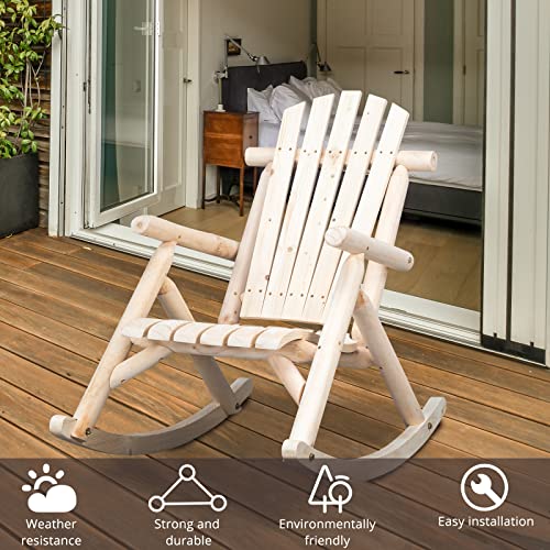 Outdoor Wooden Rocking Chair, Rustic Log Porch Rocking Bench Rocker Chair for Patio, Backyard, Garden