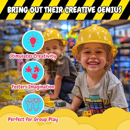 Forest & Twelfth Yellow Construction Hats for Kids, 12 Pack, Engineer Construction Helmet Hats for Dress-Up Parties, Pretend Play, Especially Sized for Kids