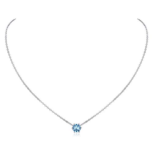 ChicSilver March Birthstone Necklace 925 Sterling Silver Blue Aquamarine Necklace Tiny Birthstone Jewelry with 16 Inch Chain Necklace
