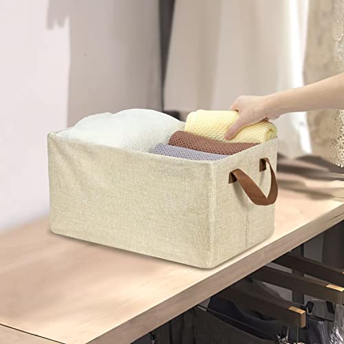 Tasmegol Clothes Steel Frame Storage Drawer Organizer Bins Foldable Closet Underwear Dresser Wardrobe Linen Fabric Cloth Box for Clothing Sock Bra Folded Pants Shirt(3 Sets Beige)
