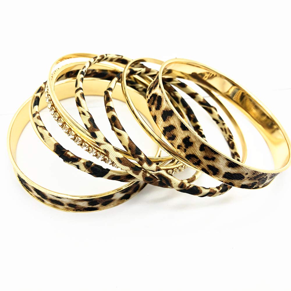 COLORFUL BLING 8-12Pcs Mottled Leopard Bangle Bracelet Set Stackable for Women Indian Multilayer Punk Gold Tone Wrapped Cuff Bracelets Wristband Statement Jewelry-white resin
