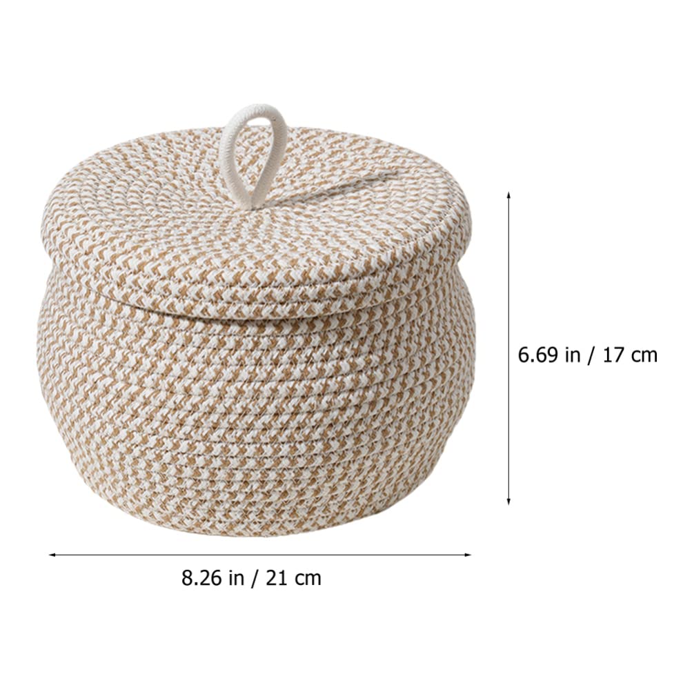DOITOOL Cotton Rope Storage Basket with Lid, Round Basket with Lid, Decorative Small Woven Baskets for Organizing for Home Storage, Living Room