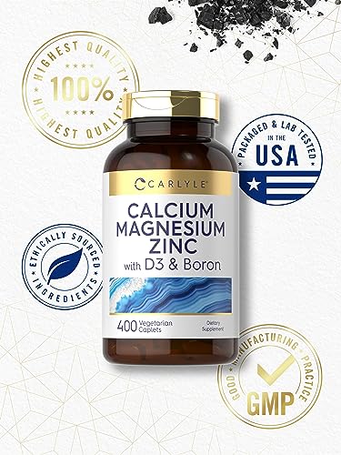 Carlyle Calcium Magnesium Zinc with Vitamin D3 and Boron | 400 Caplets | Vegetarian, Non-GMO Supplement