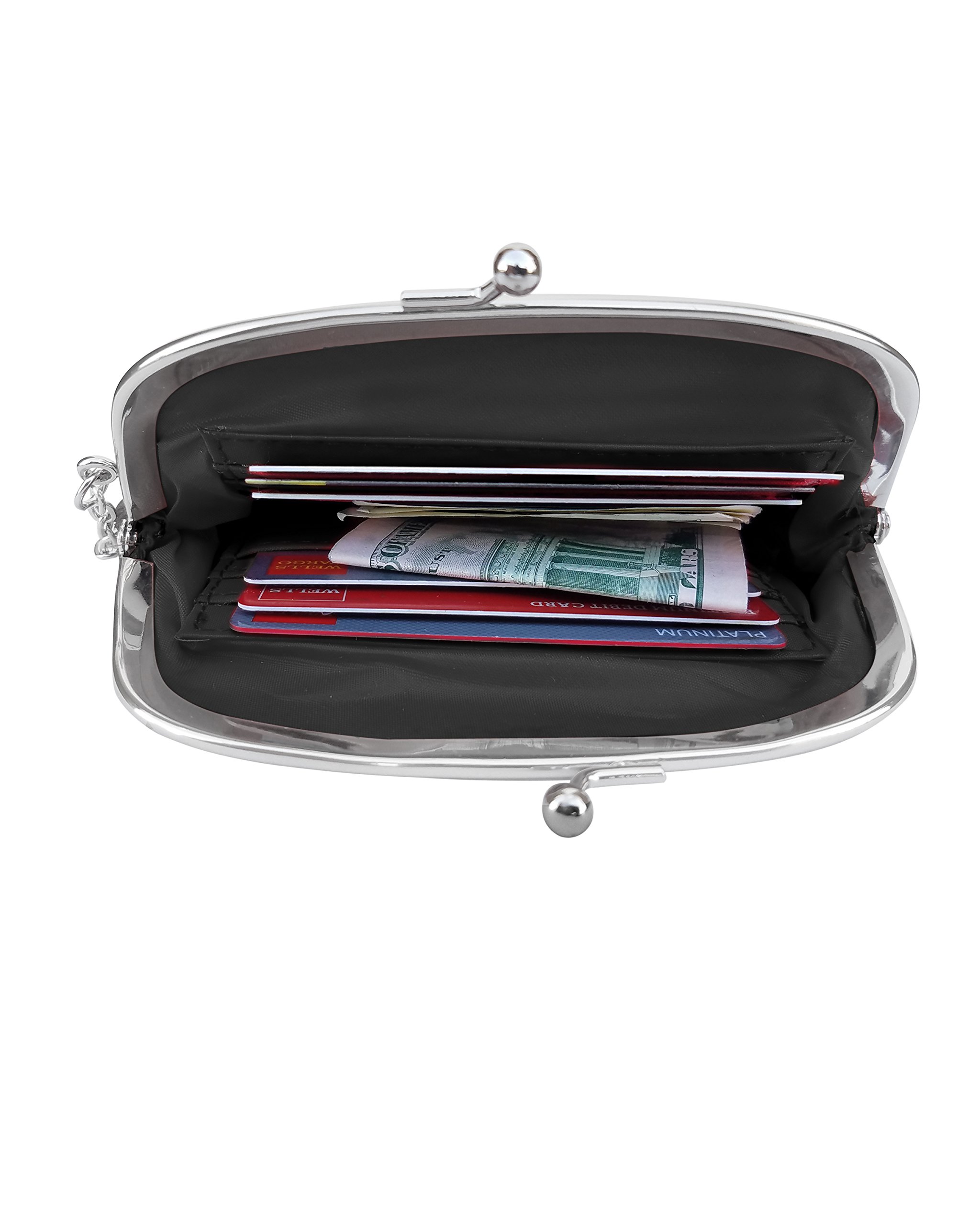 Womens Leather Coin purse Mini Wallet Metal Frame ID Window Credit Card Case New by Improving Lifestyles (BLACK)