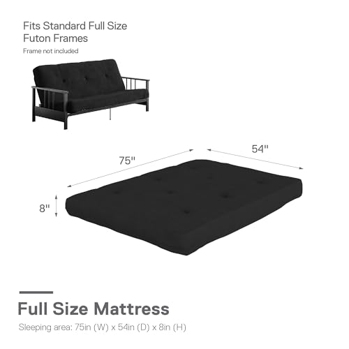 DHP Eve 8 Inch Thermobonded High Density Polyester Fill Futon Mattress, 8 in, Black