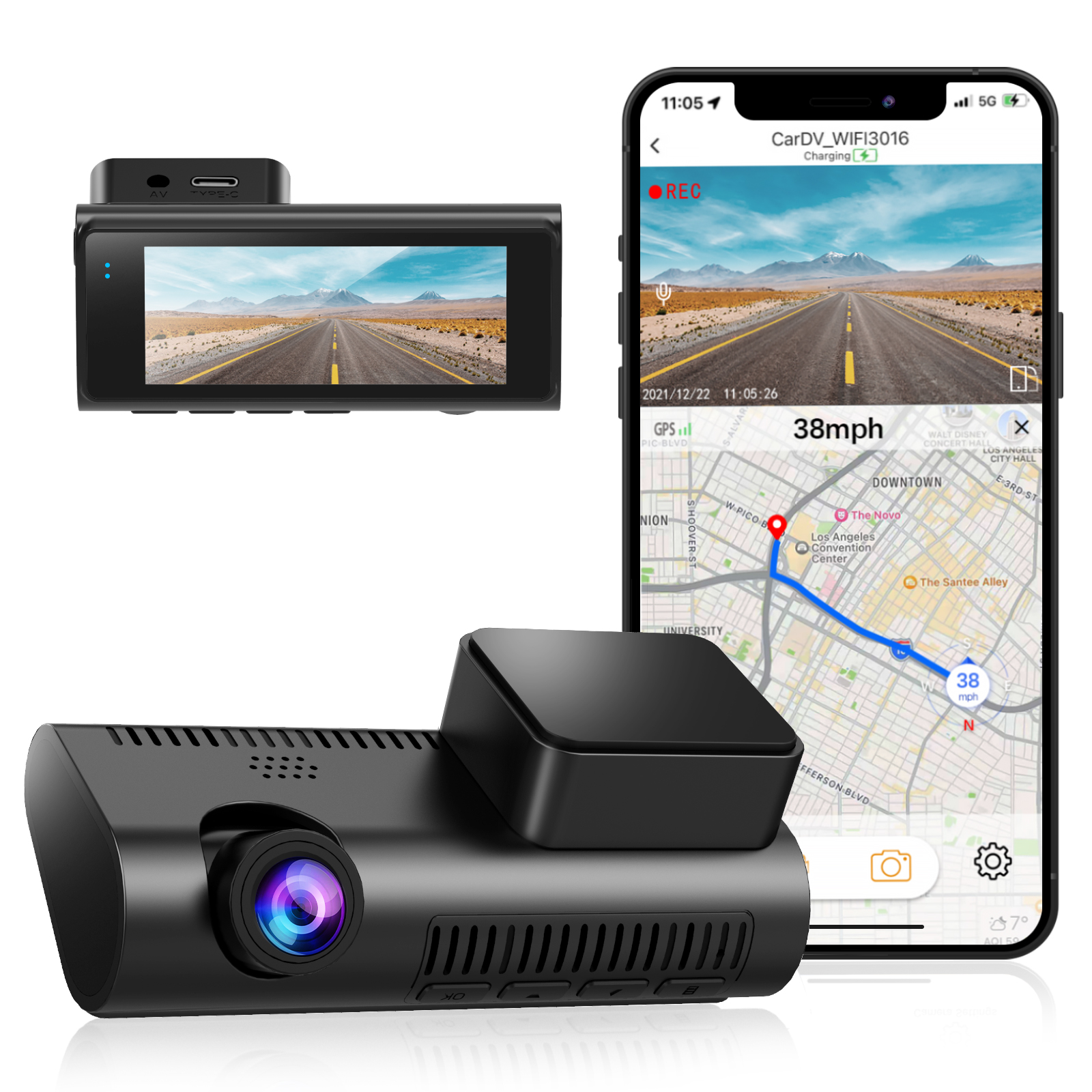 Dash Cam Front and Rear 4K+1080P WiFi Dash Camera for Cars with App, 24 Hours Parking Mode, G-Sensor, Loop Recording, Support 256GB Max