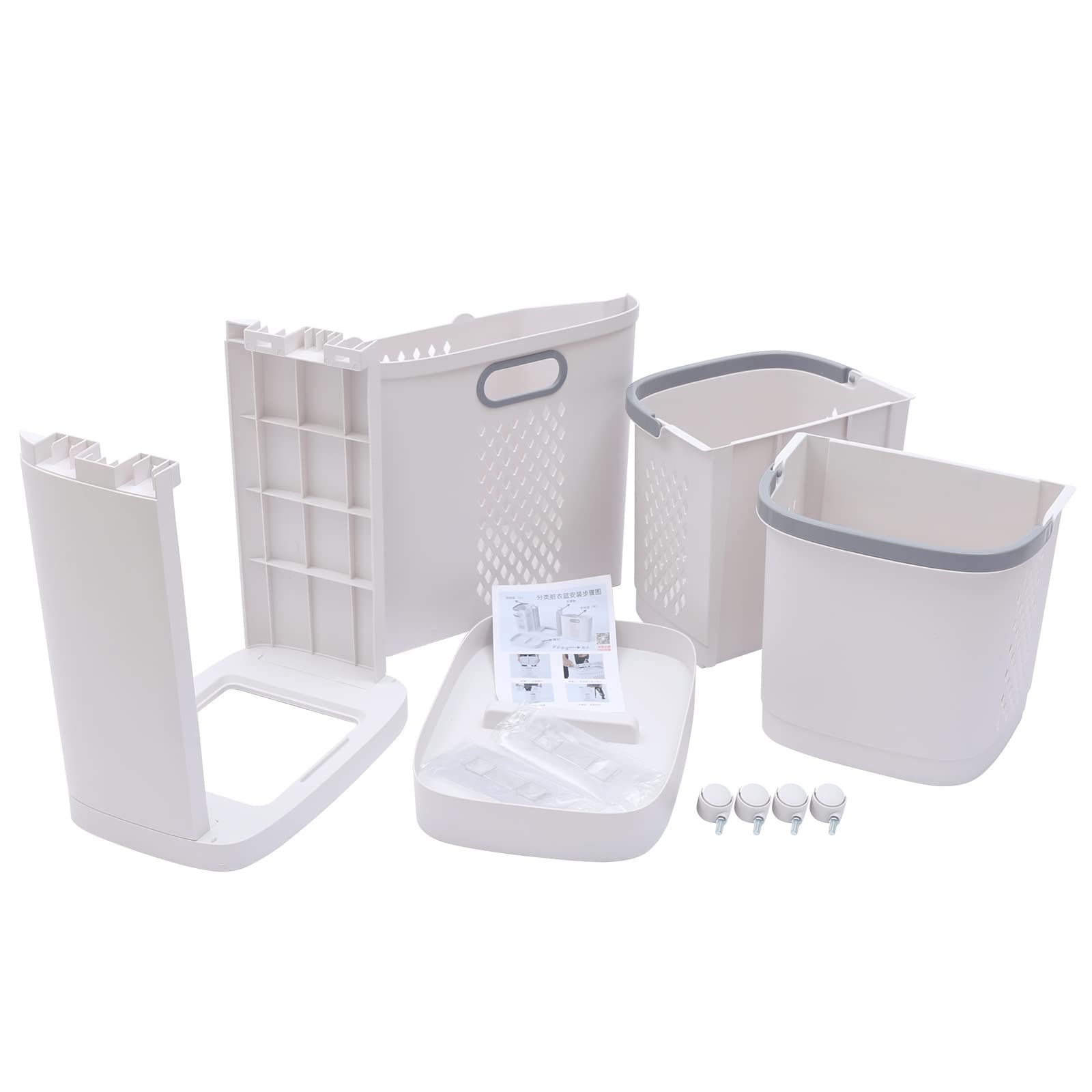 Laundry Basket 2 Tiers Movable Clothes Storage Basket Floor-Standing Storage Organizers with Wheels for Bathroom Bedroom Laundry Room Kitchen