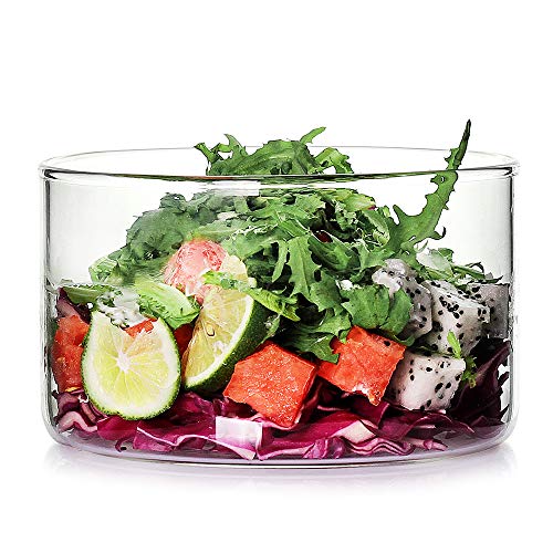 LUXU Glass Salad Bowl Set of 3 Glass,1 of 46OZ Salad Bowl,1 of 29 OZ Mixing bowl,1 of 15 OZ Fruit Bowl