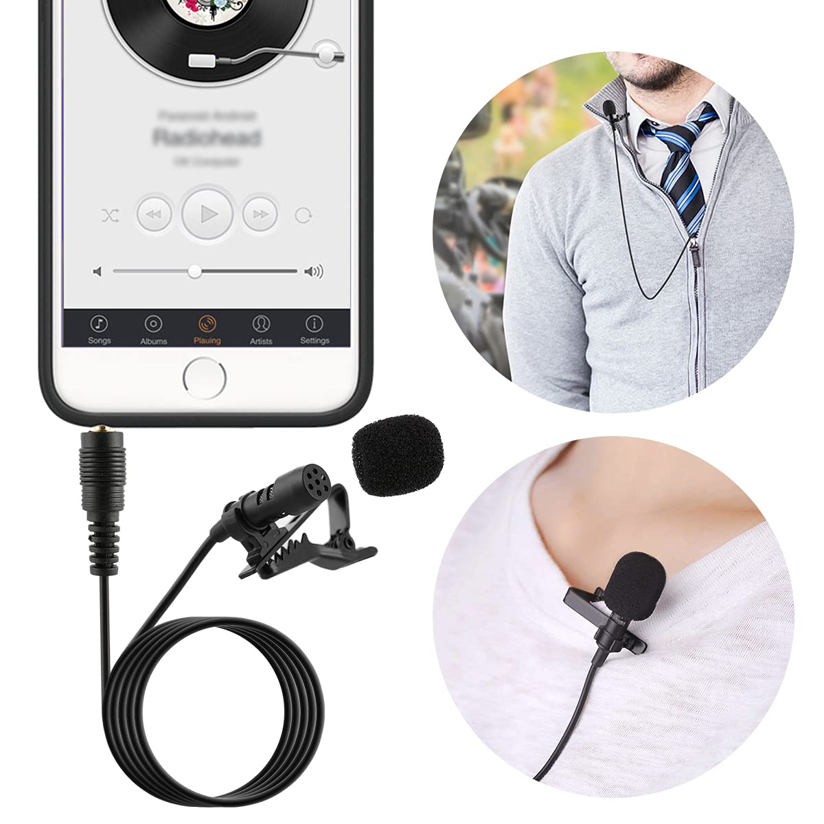 SOONHUA Lavalier Microphone, 3.5mm Professional Mic Omnidirectional Condenser Lavalier Microphone for Smartphones or Any Other Mobile Device