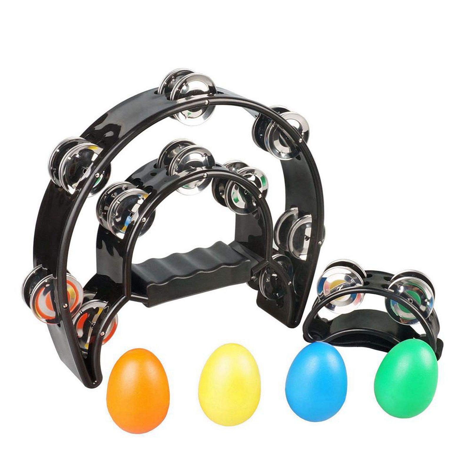 SUNYIN Tambourine,Foot Tambourine 10 inch Hand Tambourine Metal Jingles with Egg Shaker,Tambourine for Adult Hand Held Percussion,Parties,KTV,Foot Tambourine Set