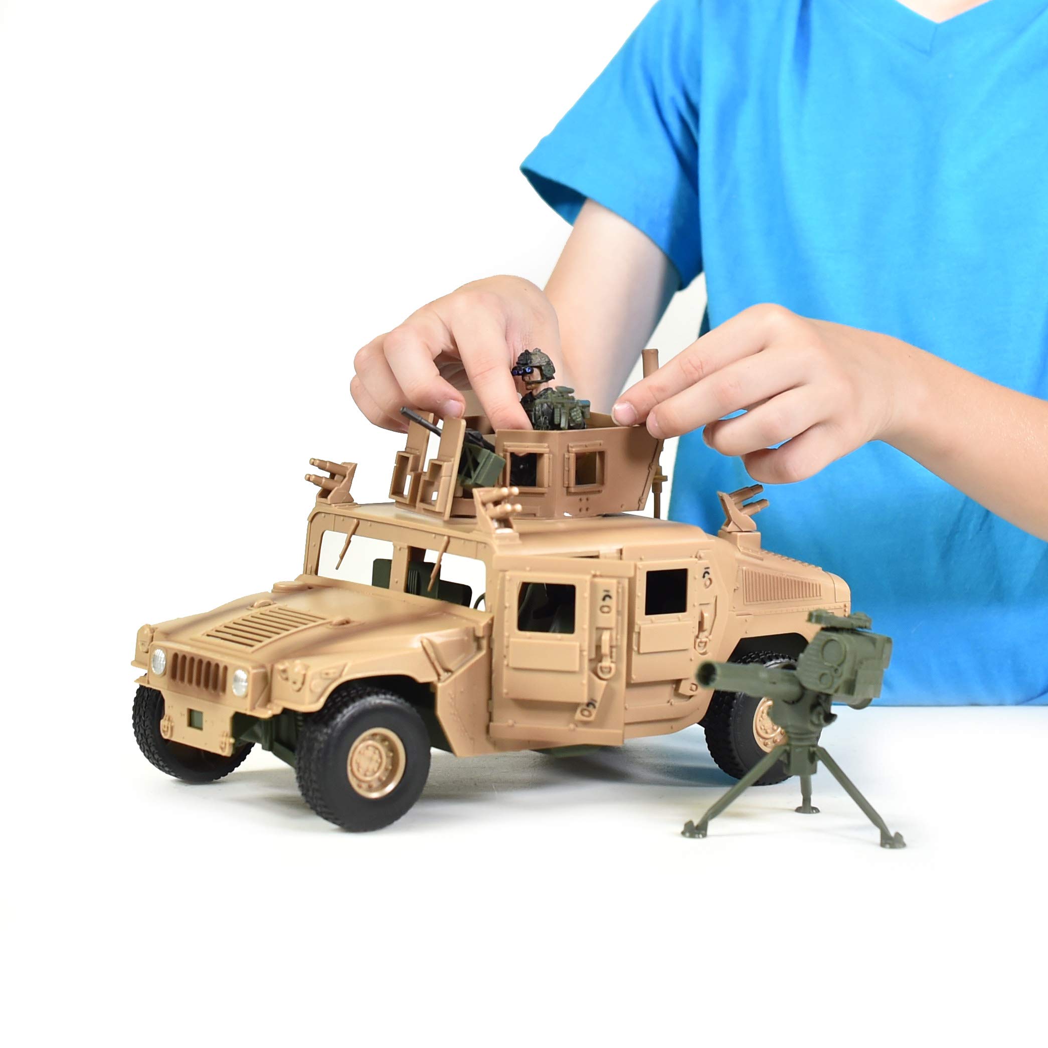 Sunny Days Entertainment M1114 Up-Armored Humvee โ Vehicle Playset with Action Figure and Realistic Accessories | 9 Piece Military Toy Set for Kids โ Elite Force