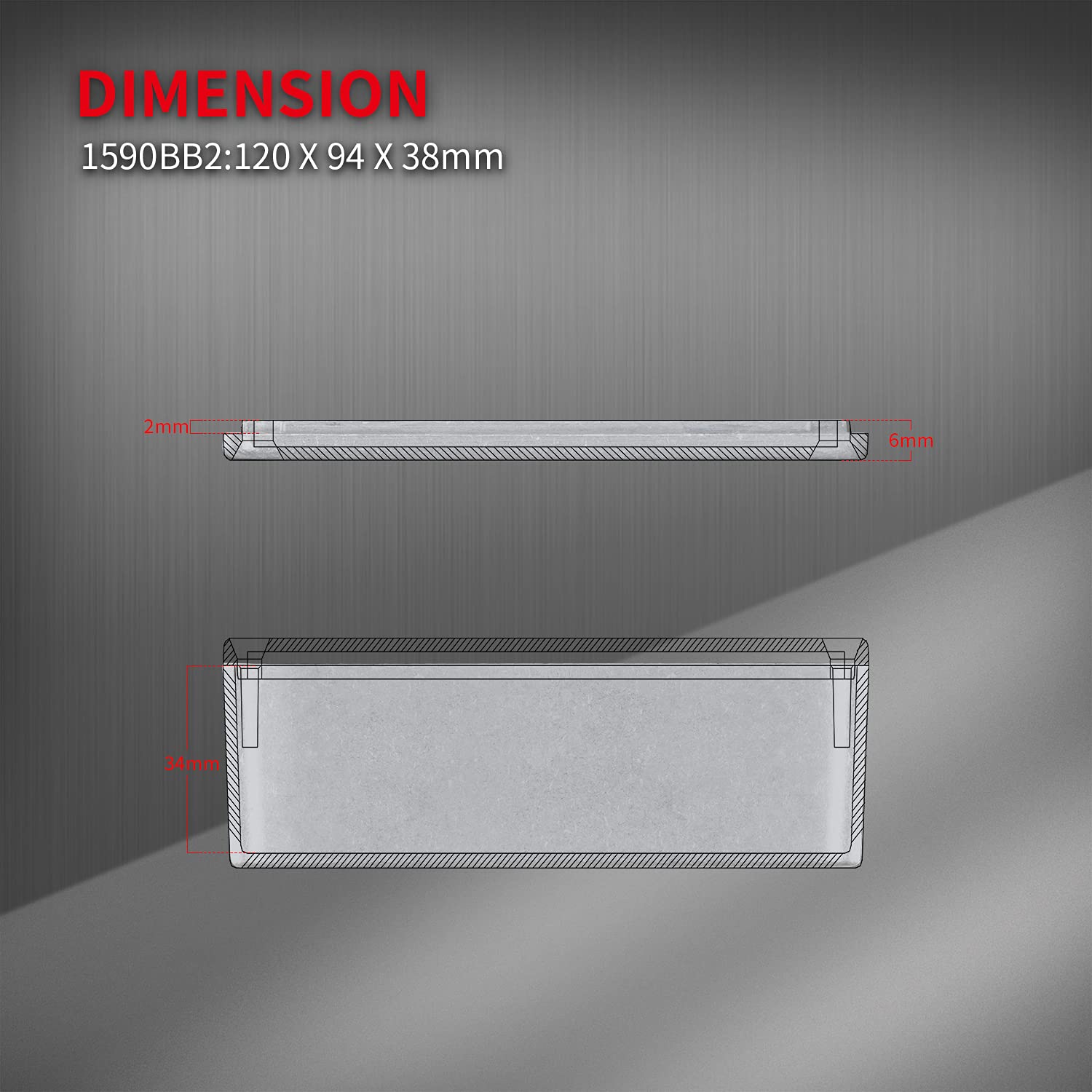 DaierTek 1590BB2 125BB Guitar Effect Pedal Enclosure Diecast Metal Aluminum Stomp Box 4.70" X 3.70" X 1.49" Inches 120mm X 94mm X 38mm Housing Size