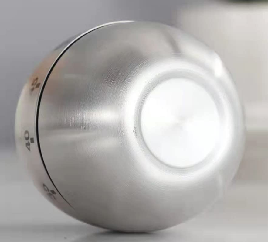 Egg Timer Stainless Steel Mechanical Rotating Alarm 60 Minutes Count Down Timer for Cooking Learning Egg Kitchen Timer(Silver,Egg Shape)