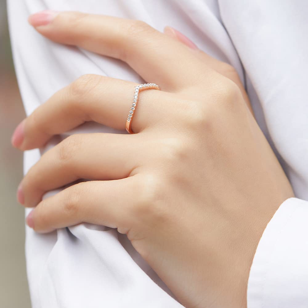 Dainty Sparkling Wishbone 'V' Ring for Women with Cubic Zirconia, Elegant and Simple Ring Best Gift for Lover size6-9-Rose Gold 6