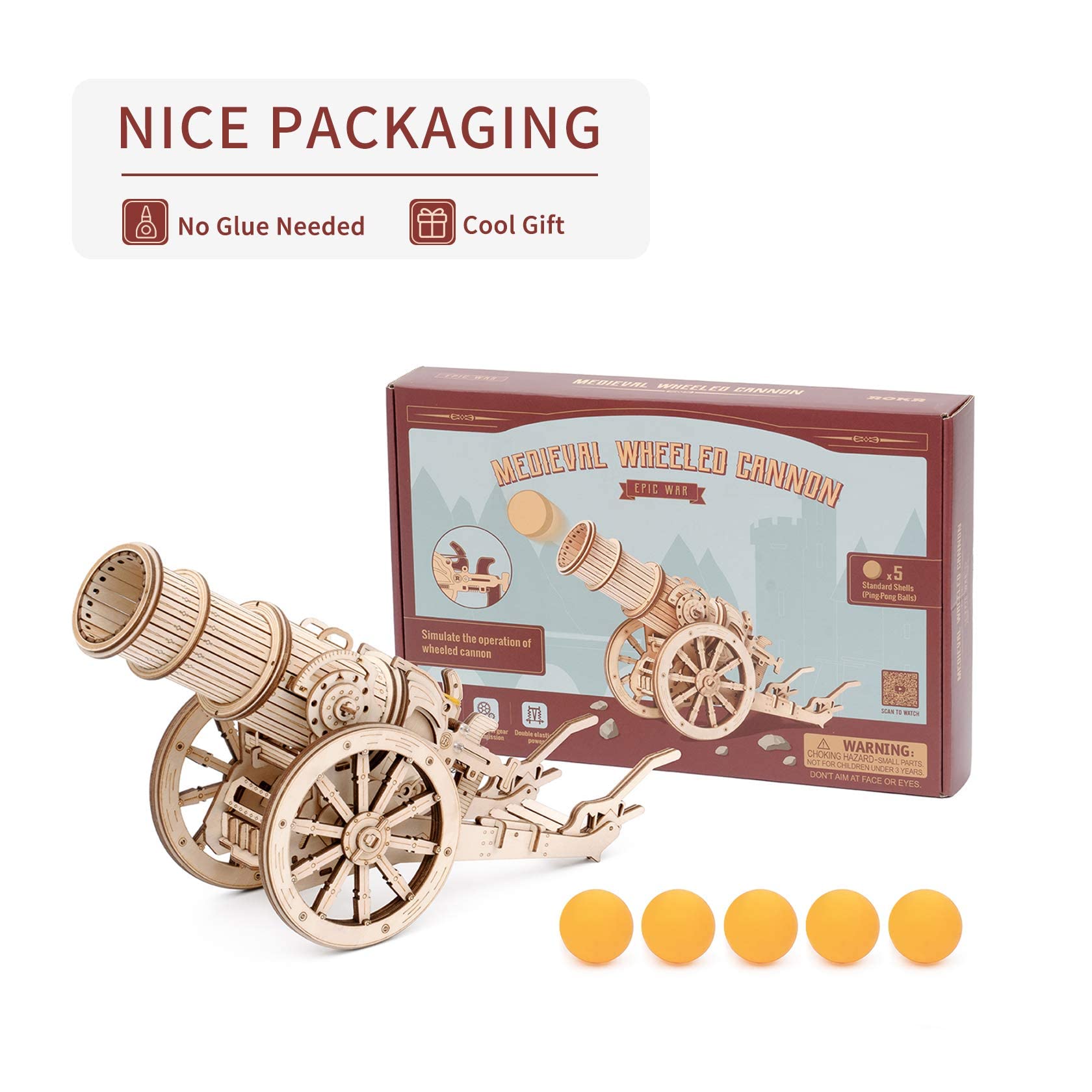 ROBOTIME 3D Wooden Puzzles for Adults, Cannon Toy Wooden Catapult Model for Adults to Build, STEM Projects Educational Toy for Kids