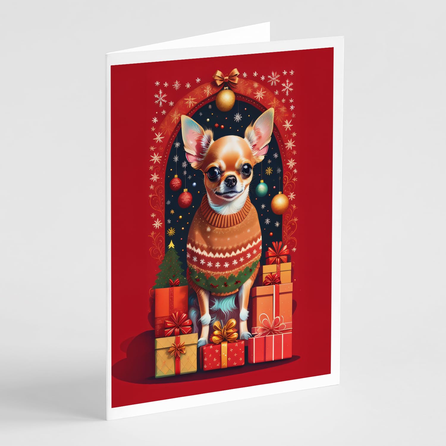 Caroline's Treasures DAC3068GCA7P Chihuahua Holiday Christmas Greeting Cards Pack of 8 Blank Cards with Envelopes Whimsical A7 Size 5x7 Blank Note Cards