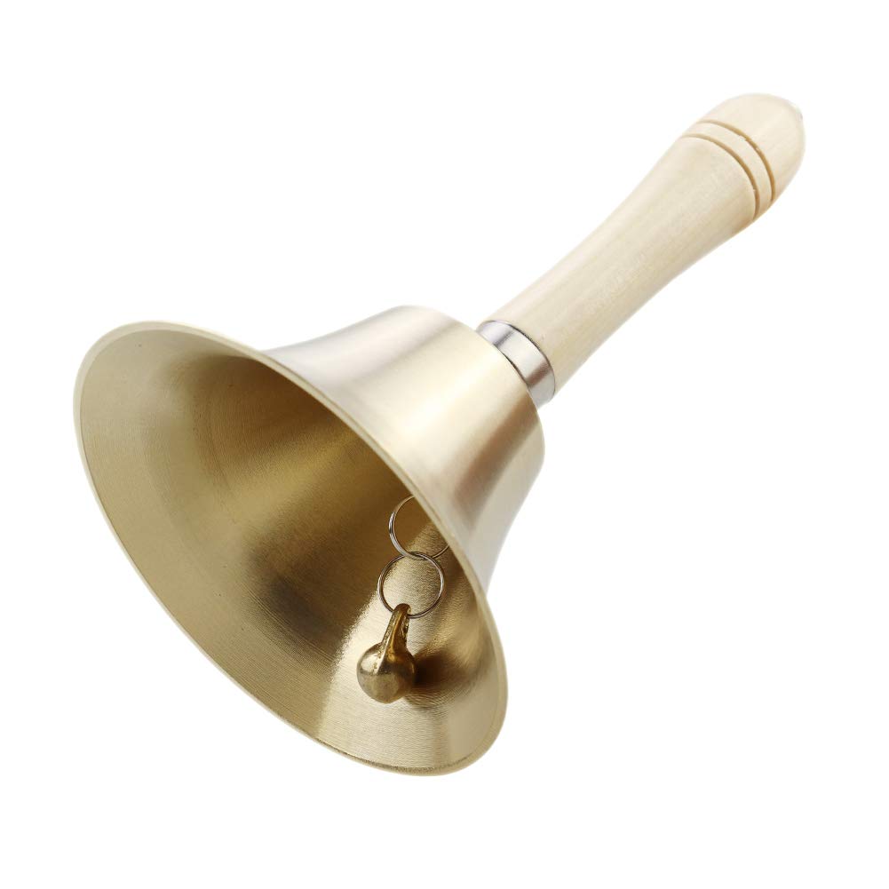 Sopcone Hand Bell Extra Loud Solid Brass Call Bell Handbells with Wooden Handle Multi-Purpose for School, Churchl, Hotel, Christmas and Wedding Service (11cm)