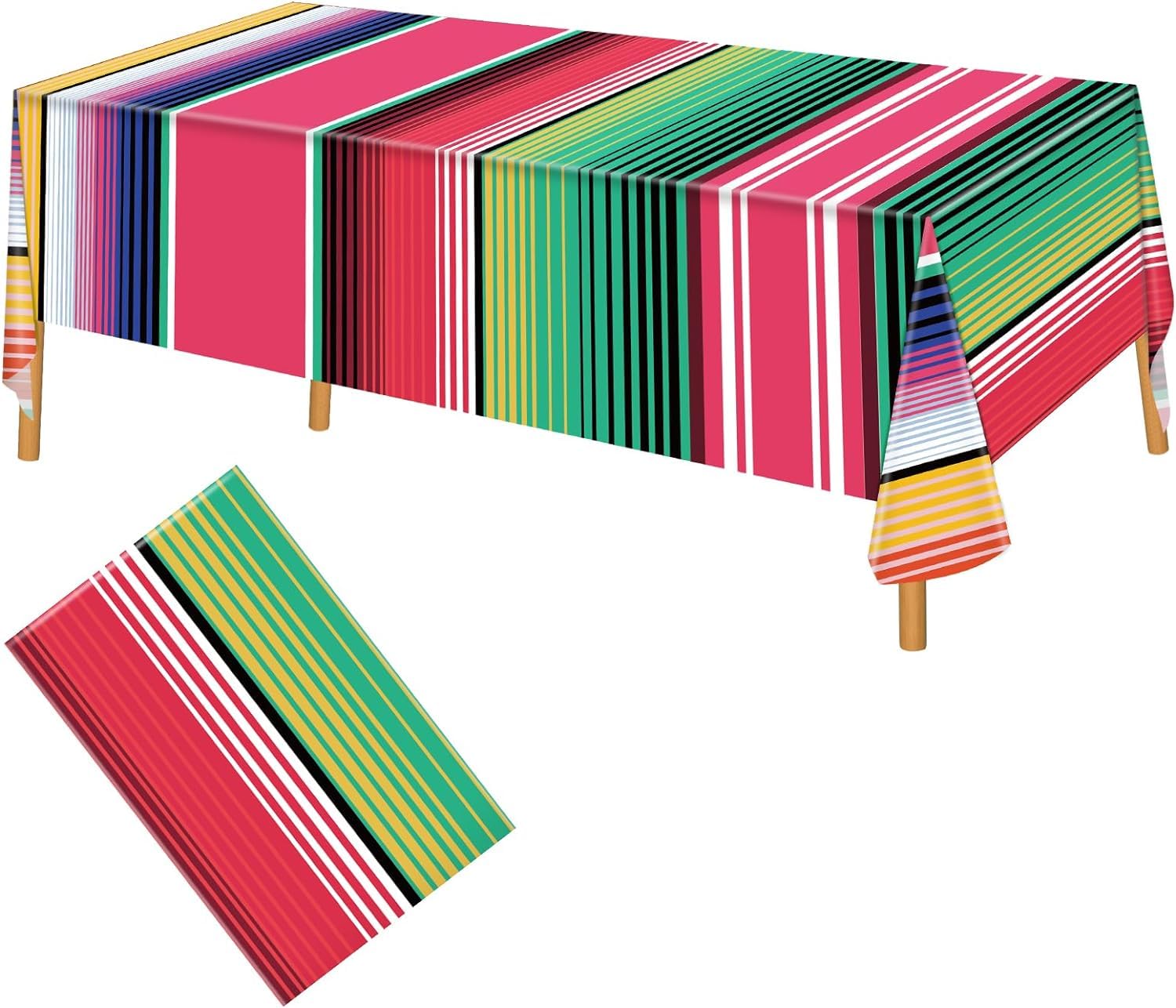 Hxezoc 3 Pack Disposable Plastic Mexican Serape Tablecloths, Mexican Fiesta Striped Party Table Cover for Mexican Party Wedding Birthday Party Decorations Outdoor Indoor Party Supplies