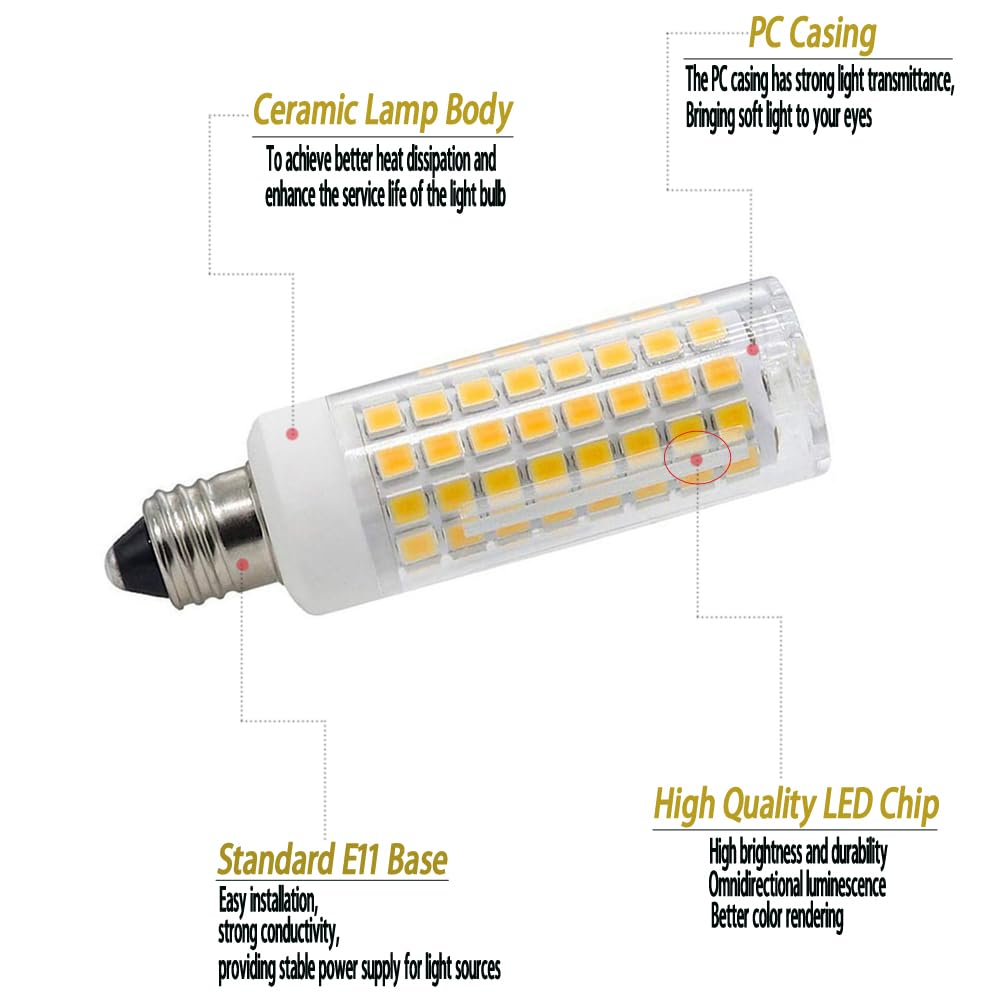 HXMLIHB E11 LED Bulb,JD T3/T4 E11 Mini Candelabra Base,8W Dimmable,80W Halogen Bulb Replacement,800LM,AC110V-130V,Warm White 3000K for Indoor Decorative Lighting(Pack of 2)