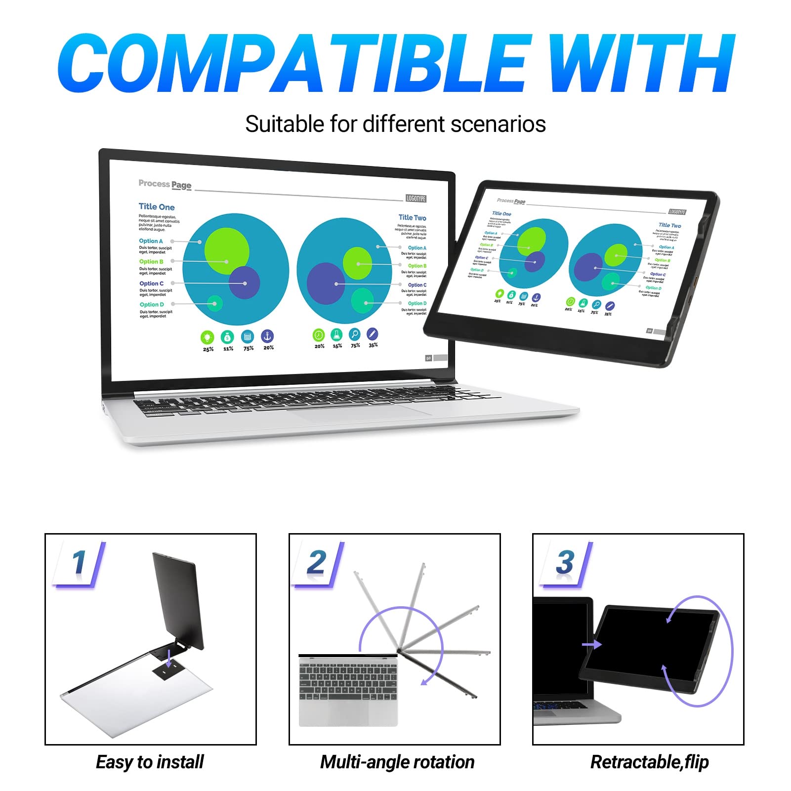 Frogued Laptop Screen Extender, 11.6-inch EM116 Portable Monitor Ultra-Thin High Resolution Panel Wide View Eye Protection Extend Screen Type-C 3.1