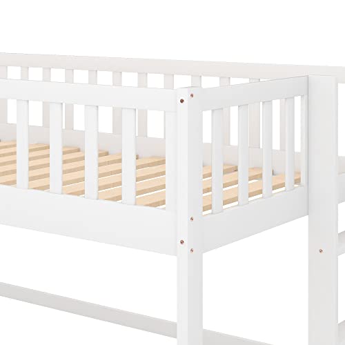 Harper & Bright Designs Twin Size Low Loft Bed Frame with Ladder and Slide for Kids,White
