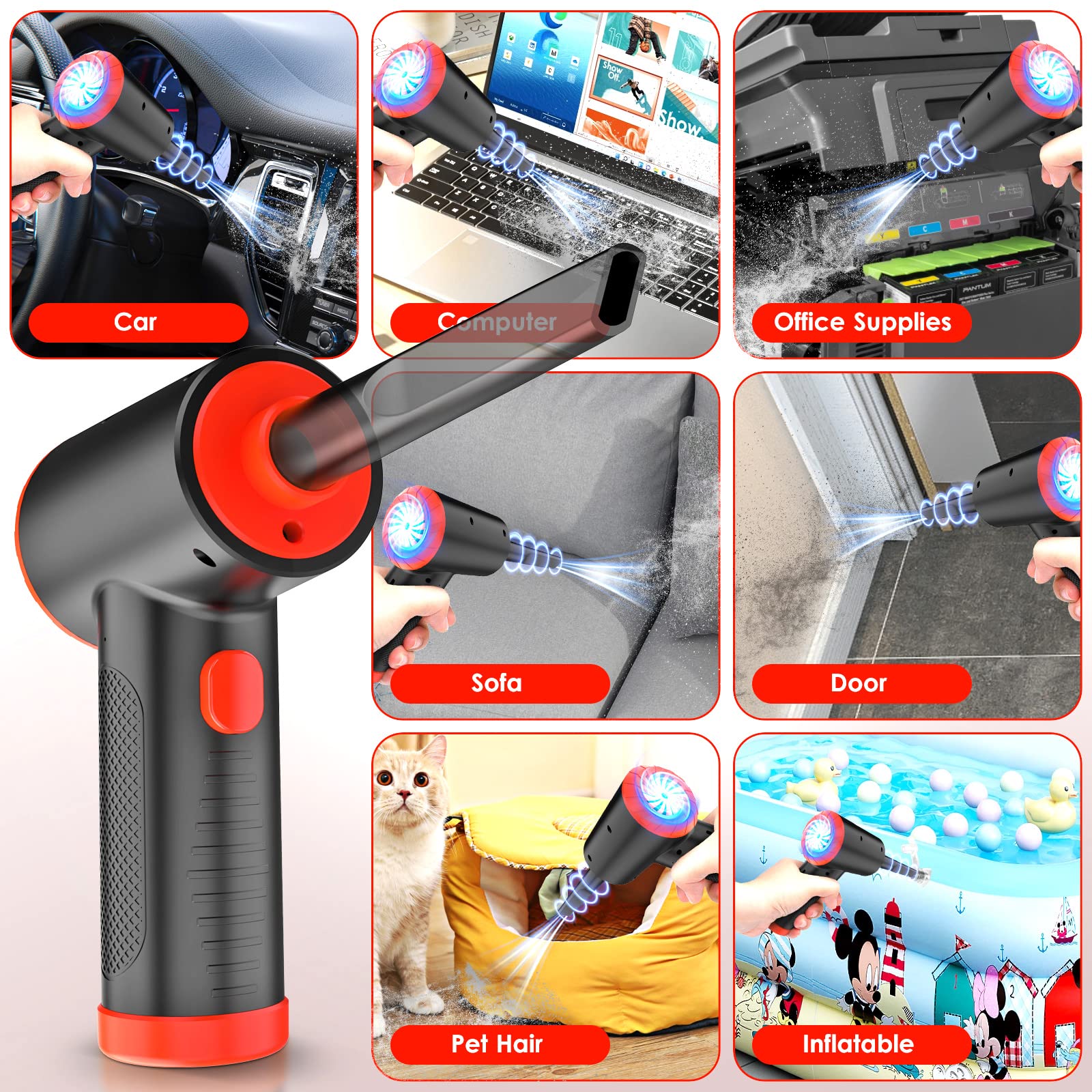 Compressed-Air-Duster, 100000RPM Keyboard Cleaner, 7800mAh Electric Air Blower Replaces Compressed Air Cans, Rechargeable Cordless Air Duster for Computer Laptop Keyboard Electronics Car Cleaning