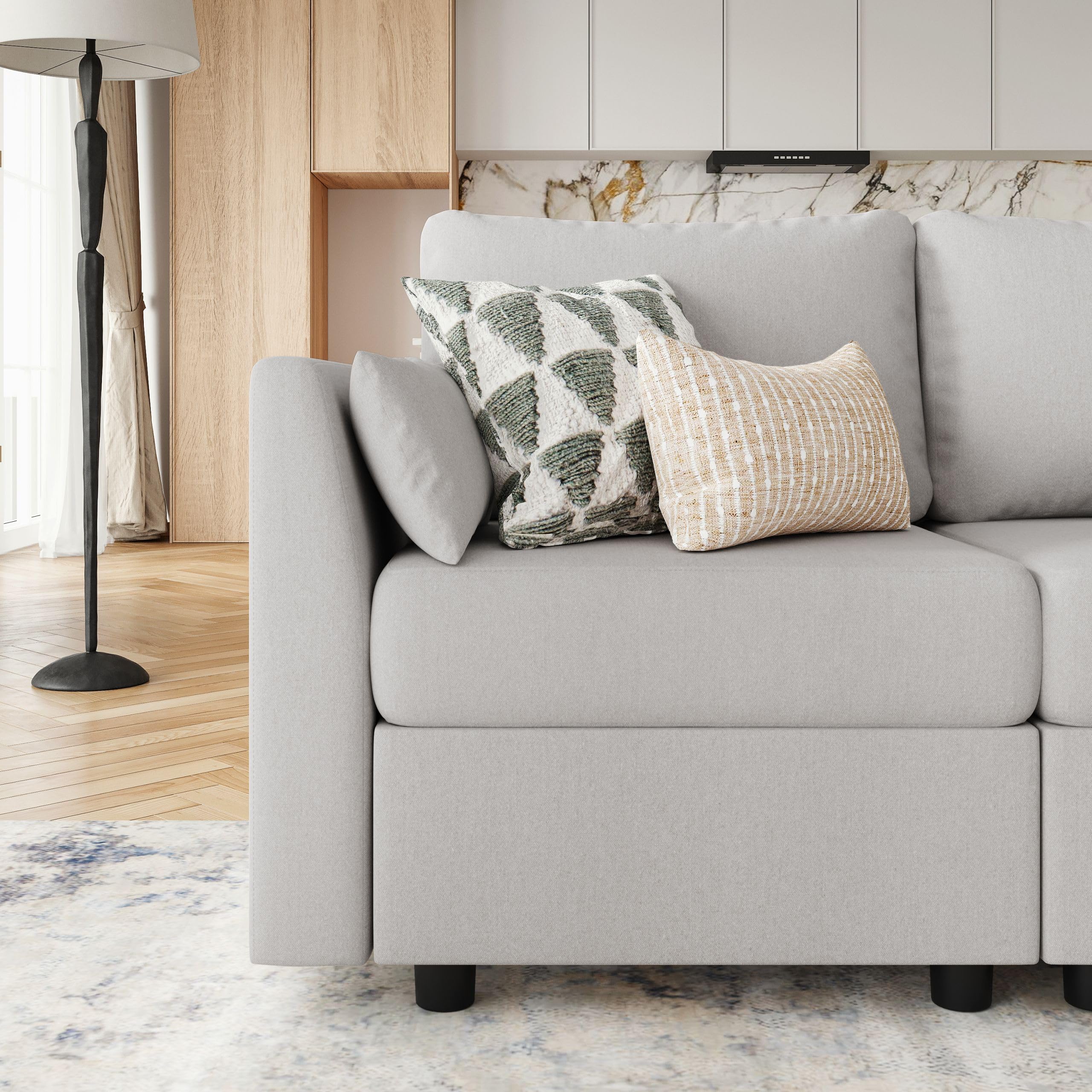 Mangodan Modular Sectional Sofa with Storage, Convertible 7 Seat Sectional Couches for Living Room, U Shaped Sectional Sofa with Chaise, Comfy Sectional Sleeper Sofa, High Supportive Sponge-Beige