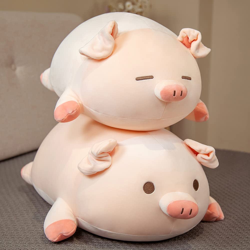 lannery Pig Stuffed Animal Hugging Pillow, Soft Fat Pig Plush Toy Gifts for Kids, Valentine, Christmas (Round Eyes, 15.7")